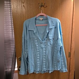POL | Tops | Nwot Pol Blue Top With Elegant Lace Detailing | Poshmark